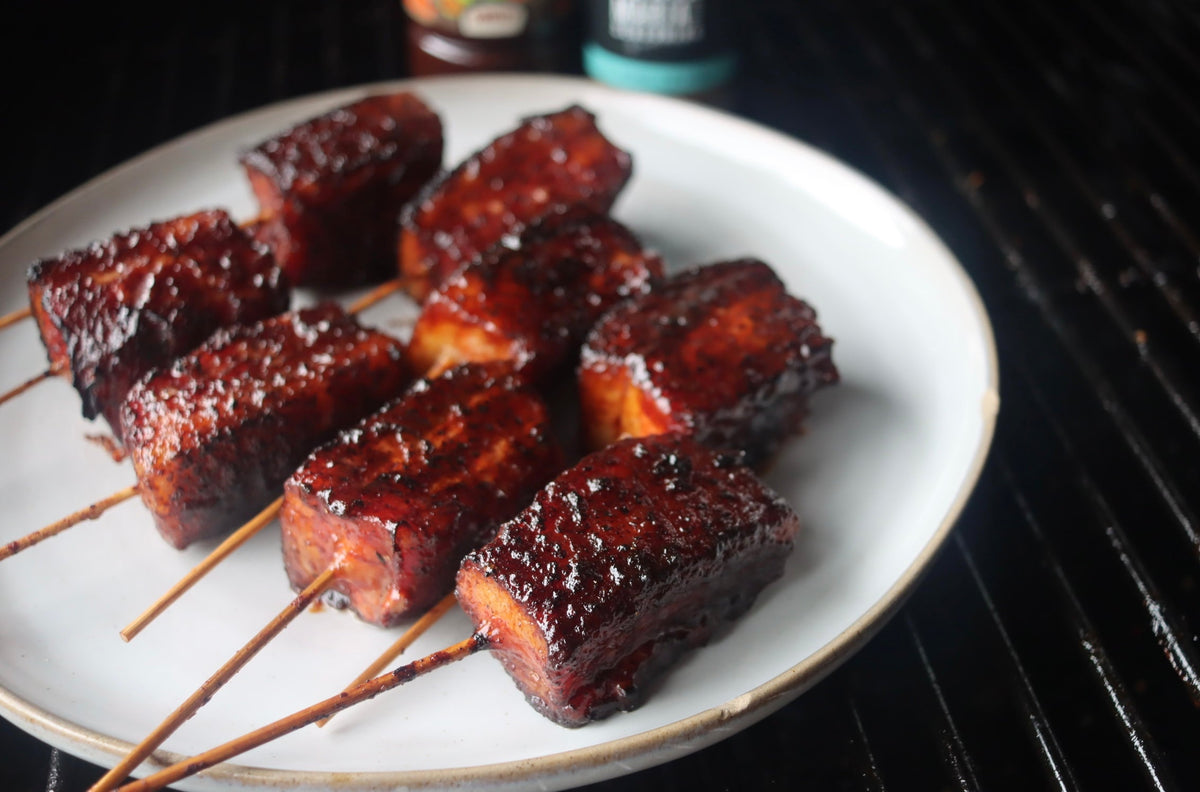 Candied Pork Belly Lollipops with Hot Honey Drizzle | Grill Masters Club